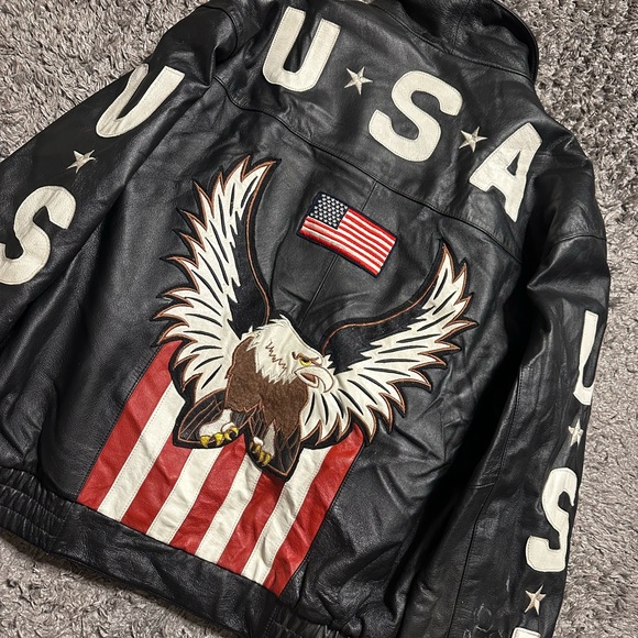Jackets & Coats | Vintage Caliber Usa Black Leather Jacket With Eagle ...